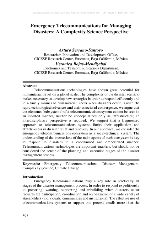 (PDF) Emergency Telecommunications for Managing Disasters: A Complexity ...