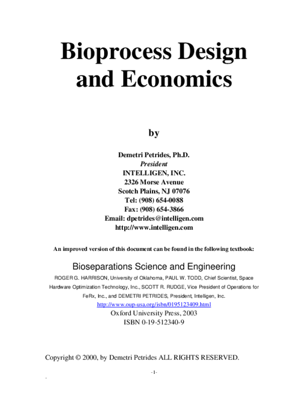 (PDF) Bioprocess Design and Economics