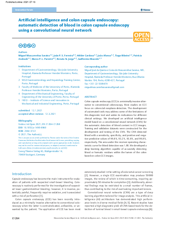 (PDF) Artificial intelligence and colon capsule endoscopy: automatic detection of blood in colon ...