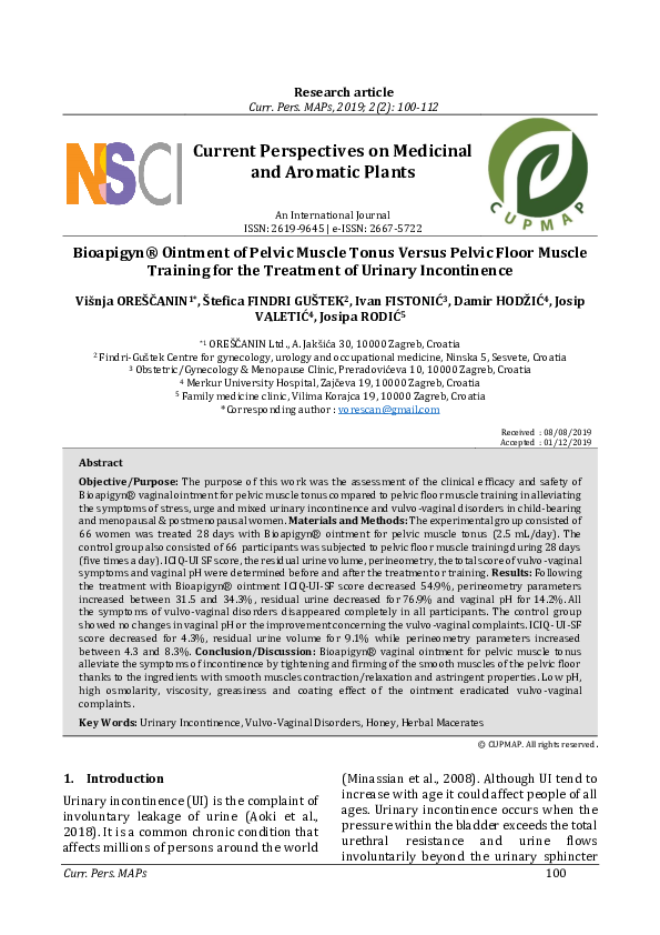(PDF) Bioapigyn® Ointment of Pelvic Muscle Tonus Versus Pelvic Floor ...