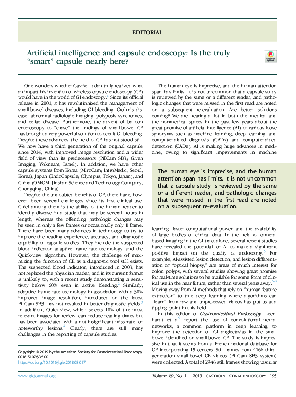 (PDF) Artificial intelligence and capsule endoscopy: Is the truly ...