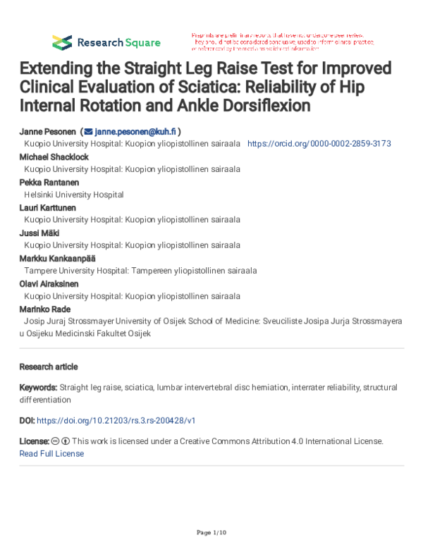 (PDF) Extending the Straight Leg Raise Test for Improved Clinical ...
