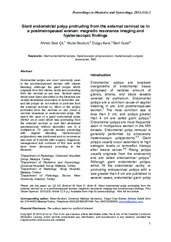 (PDF) Giant endometrial polyp protruding from the external cervical os ...