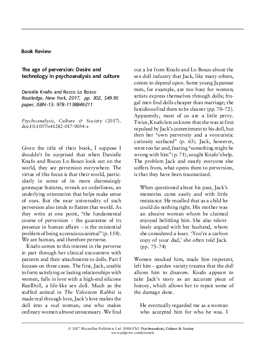 (PDF) The Age of Perversion: Desire and Technology in Psychoanalysis ...