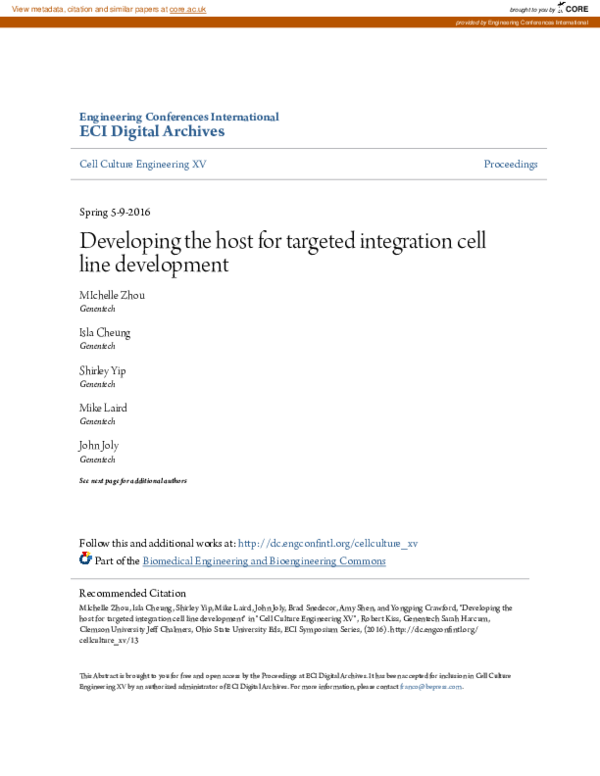 (PDF) Developing the host for targeted integration cell line development