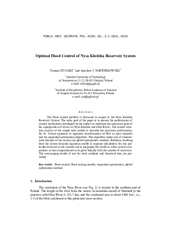 (PDF) Optimal Flood Control of Nysa Kłodzka Reservoir System