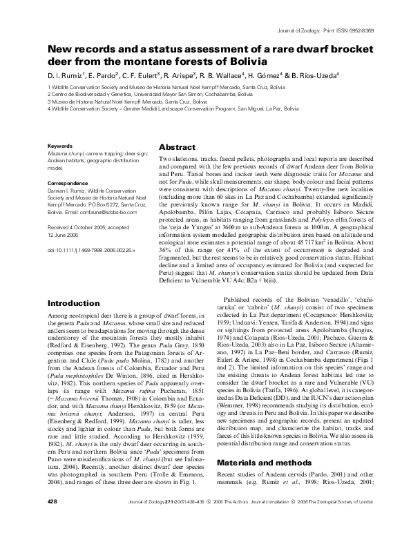 (PDF) New records and a status assessment of a rare dwarf brocket deer ...