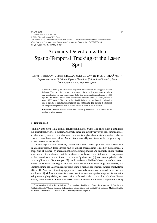(PDF) Anomaly Detection with a Spatio-Temporal Tracking of the Laser Spot | Concha Bielza ...