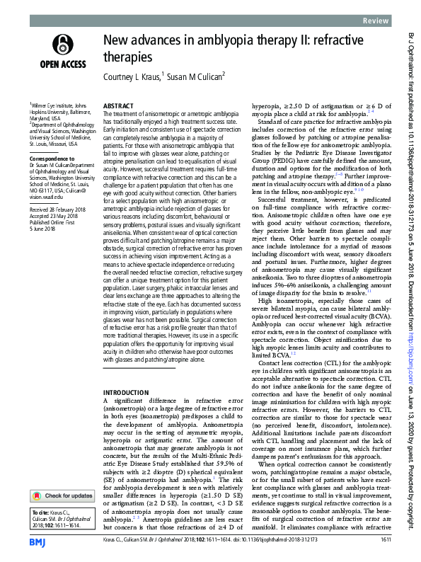(PDF) New advances in amblyopia therapy II: refractive therapies