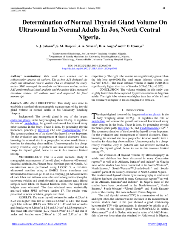 (PDF) Determination of Normal Thyroid Gland Volume On Ultrasound In ...