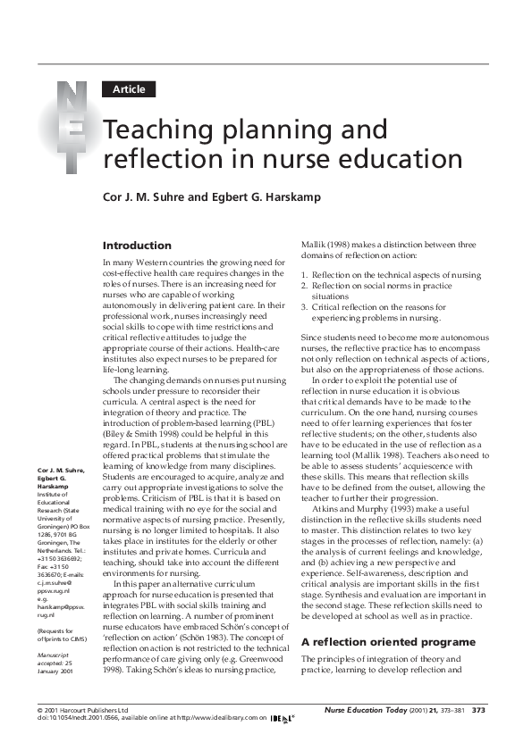 (PDF) Teaching planning and reflection in nurse education