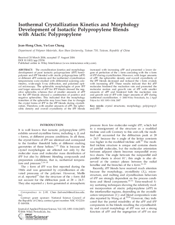 (PDF) Isothermal crystallization kinetics and morphology development of ...