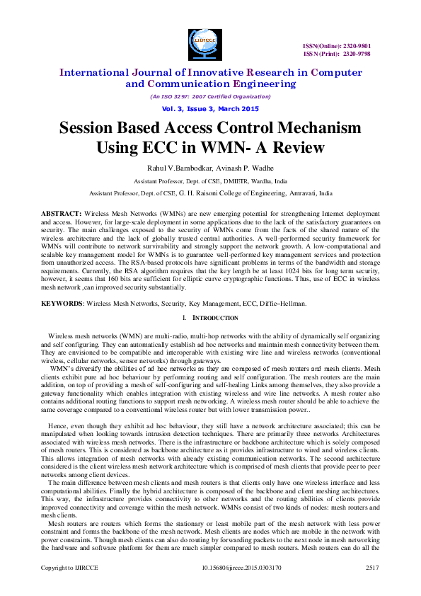 (PDF) Session Based Access Control Mechanism Using ECC in WMN- A Review