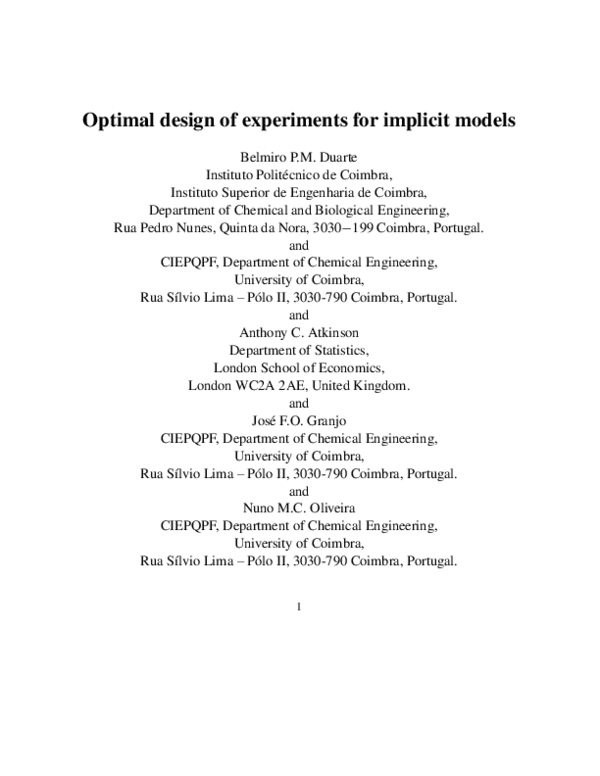(PDF) Optimal Design of Experiments for Implicit Models