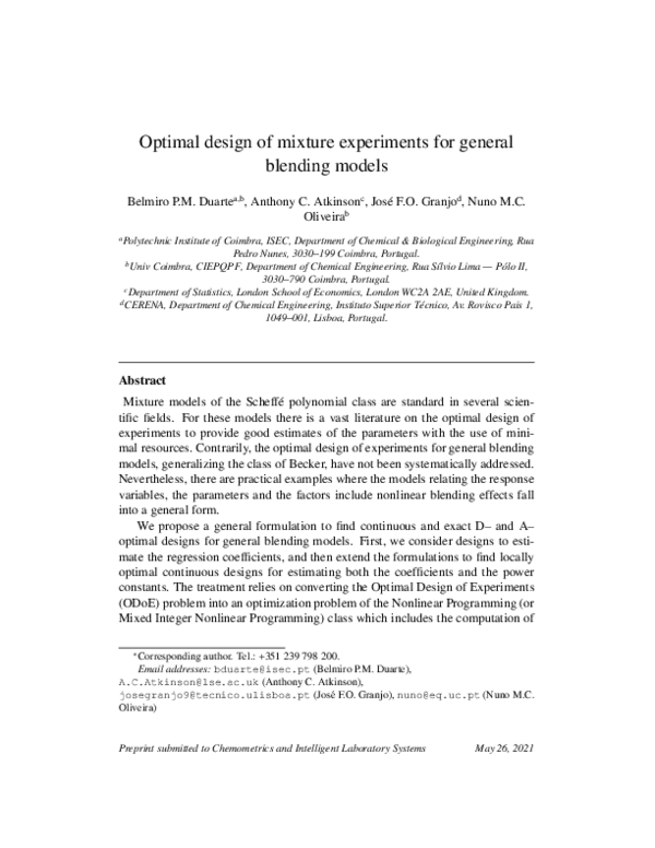 (PDF) Optimal design of mixture experiments for general blending models