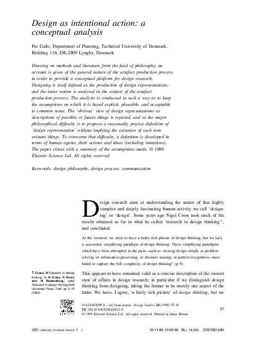 (PDF) Design as intentional action: a conceptual analysis