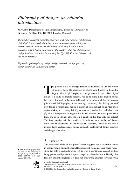 (PDF) Philosophy of design: an editorial introduction