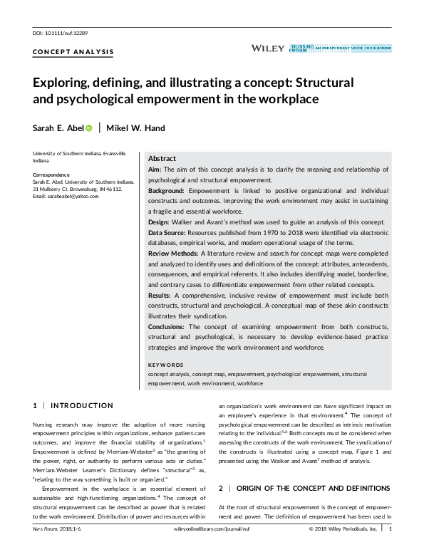 (PDF) Exploring, defining, and illustrating a concept: Structural and psychological empowerment ...