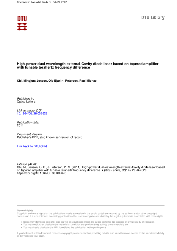 (PDF) High-power dual-wavelength external-cavity diode laser based on tapered amplifier with ...