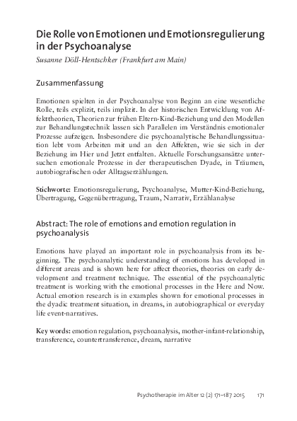 (PDF) Die Rolle von Emotionen und Emotionsregulierung in der Psychoanalyse