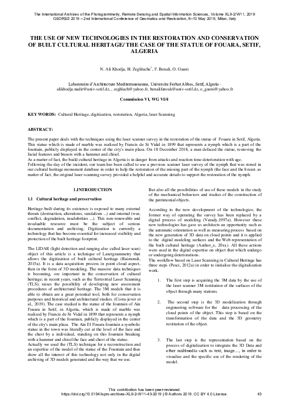 (PDF) The Use of New Technologies in the Restoration and Conservation ...