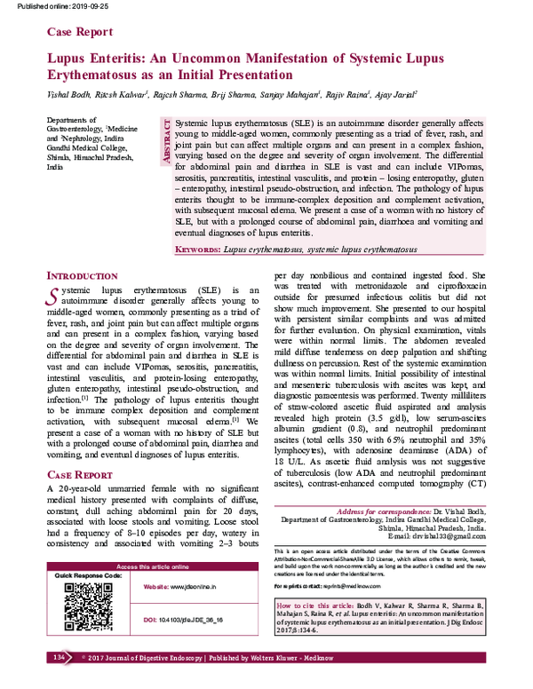 (PDF) Lupus Enteritis: An Uncommon Manifestation of Systemic Lupus ...