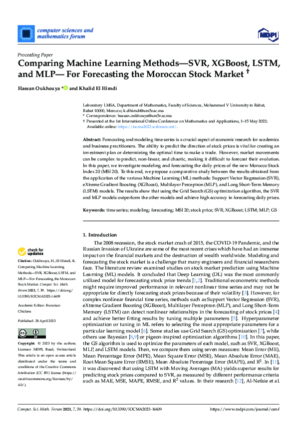 Pdf Comparing Machine Learning Methods—svr Xgboost Lstm And Mlp