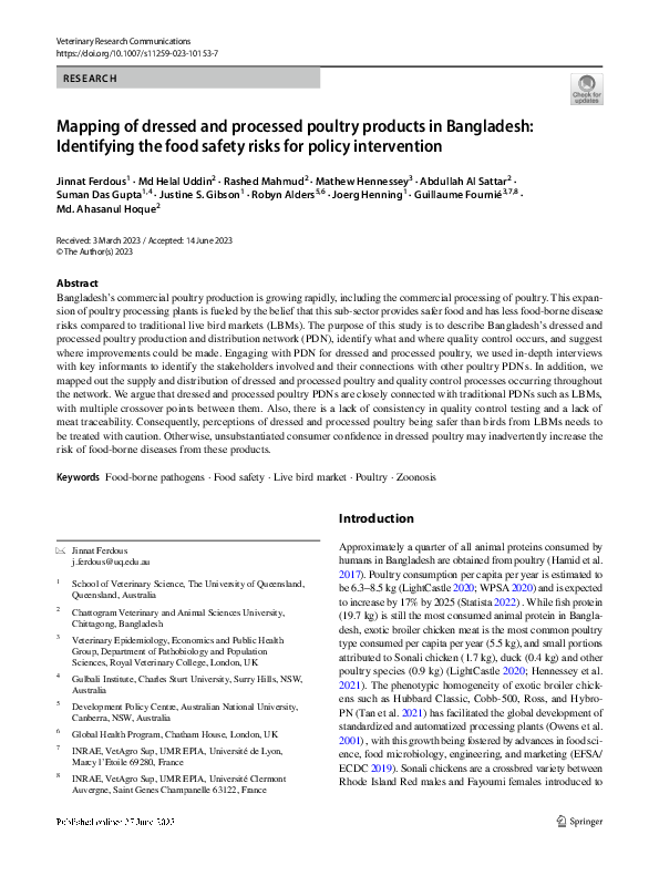 (PDF) Mapping of dressed and processed poultry products in Bangladesh: identifying the food ...
