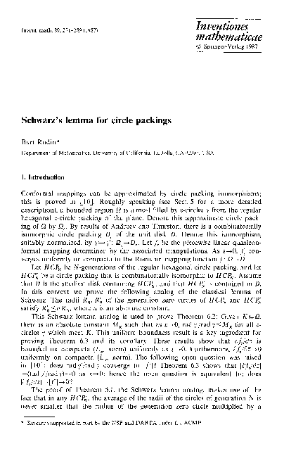(PDF) Schwarz's lemma for circle packings