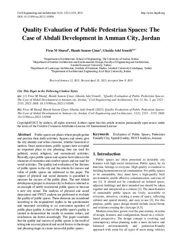 (PDF) Quality Evaluation of Public Pedestrian Spaces: The Case of ...