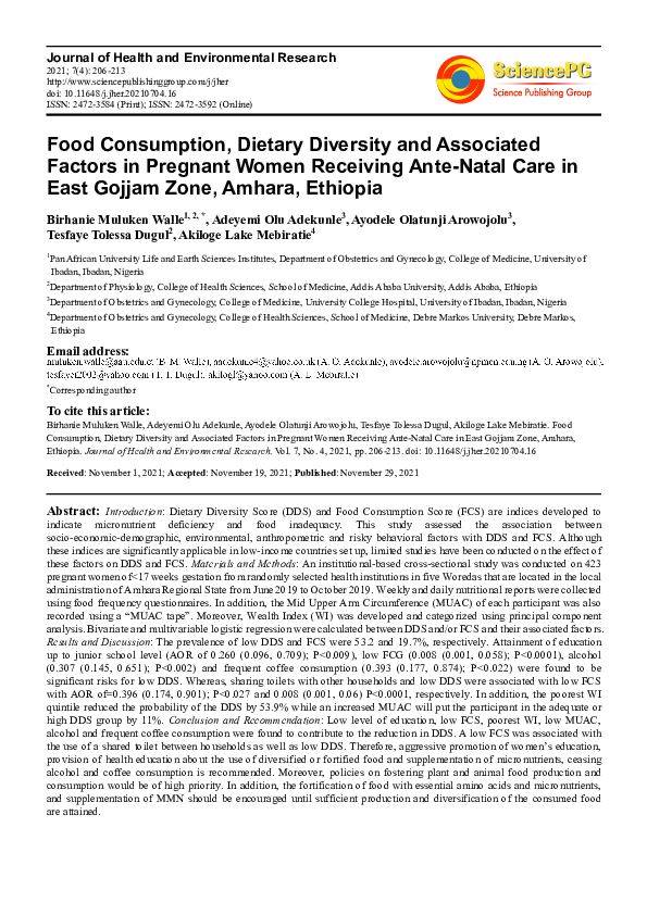 (PDF) Food Consumption, Dietary Diversity and Associated Factors in ...