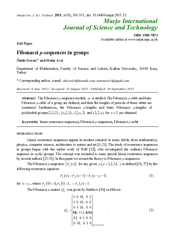 (PDF) Fibonacci p-sequences in groups | METİN AVCI - Academia.edu