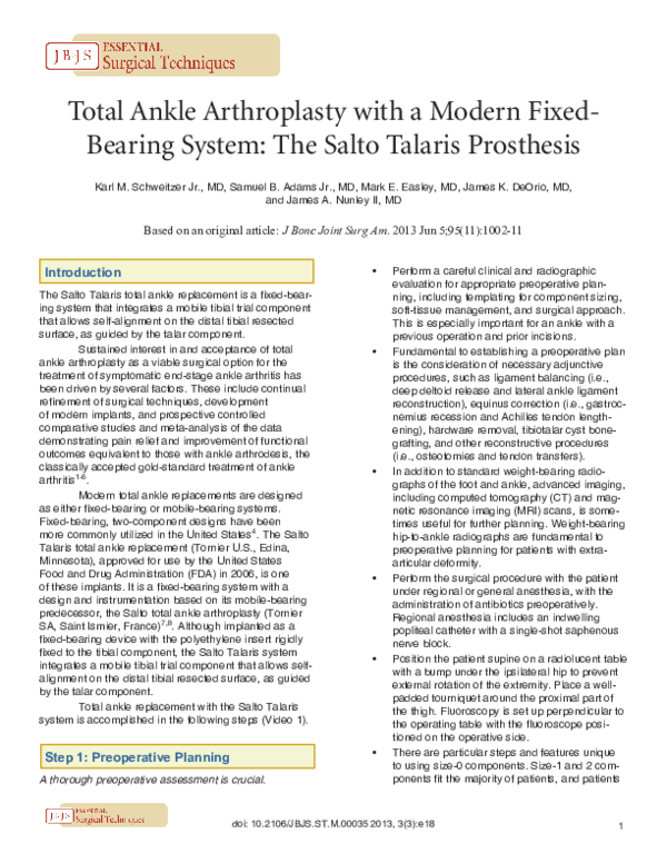 (PDF) Total Ankle Arthroplasty with a Modern Fixed-Bearing System: The ...