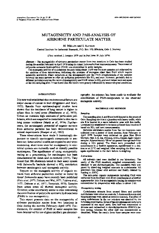 (PDF) Mutagenicity and PAH-analysis of airborne particulate matter