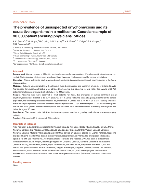 (PDF) The prevalence of unsuspected onychomycosis and its causative ...