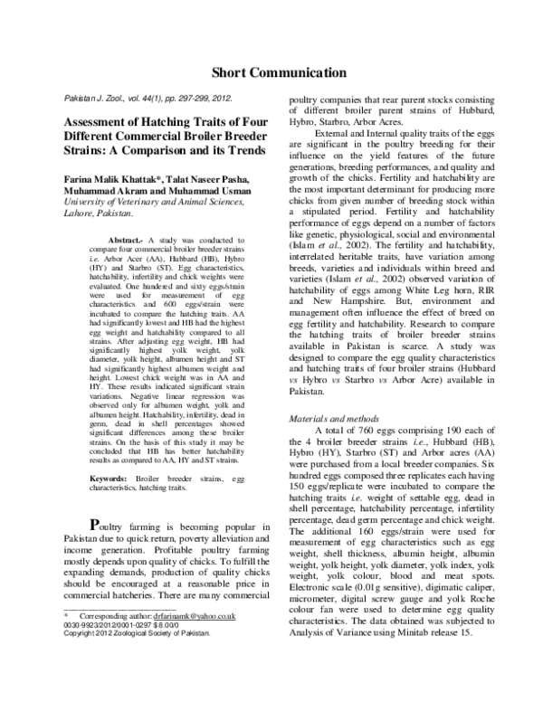 (PDF) Assessment of Hatching Traits of Four Different Commercial ...