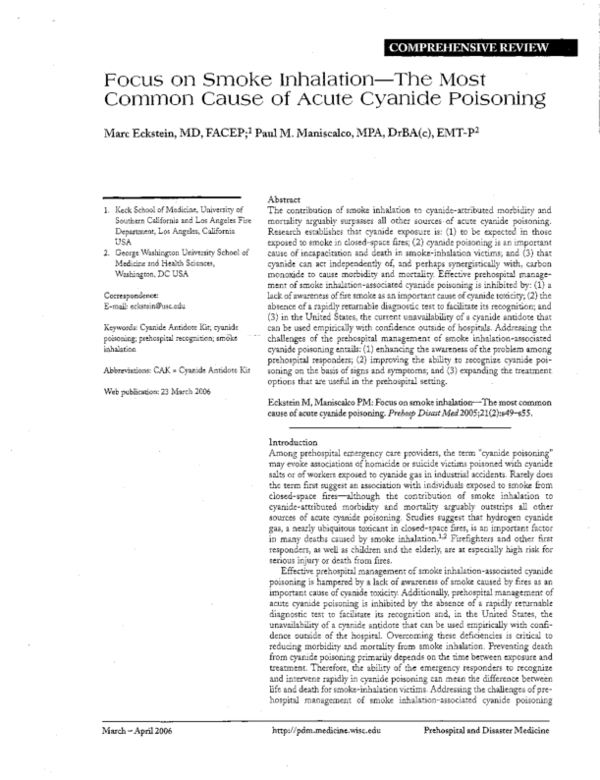(PDF) Focus on Smoke Inhalation—The Most Common Cause of Acute Cyanide ...