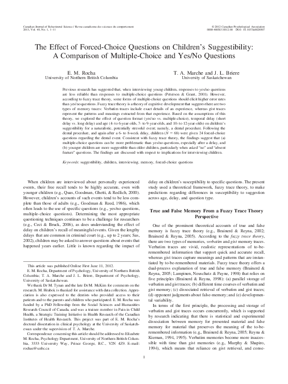 (PDF) The effect of forced-choice questions on children's ...