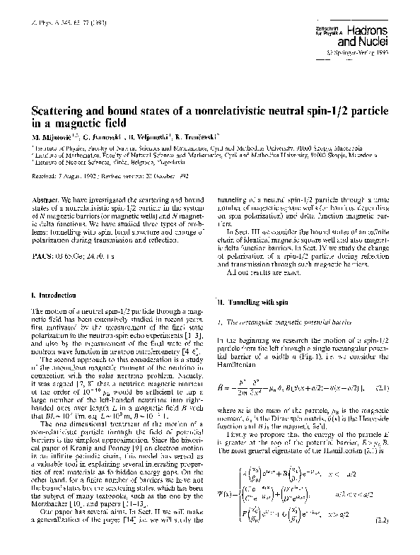 (PDF) Scattering and bound states of a nonrelativistic neutral spin-1/2 ...