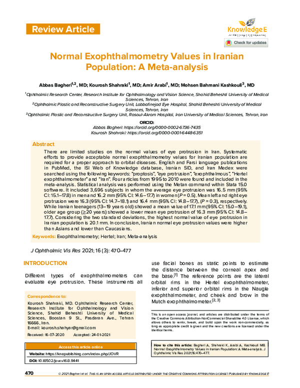 (PDF) Normal Exophthalmometry Values in Iranian Population: A Meta-analysis