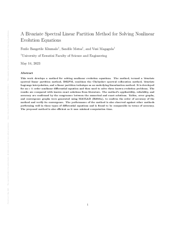 (PDF) A Bivariate Spectral Linear Partition Method for Solving Nonlinear Evolution Equations