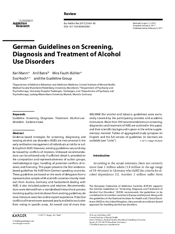 (PDF) German Guidelines on Screening, Diagnosis, and Treatment of ...