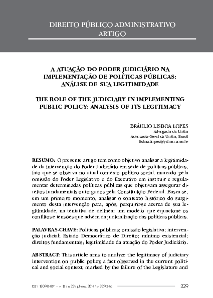 (PDF) The Role of the Judiciary in Implementing Public Policy: Analysis of Its Legitimacy