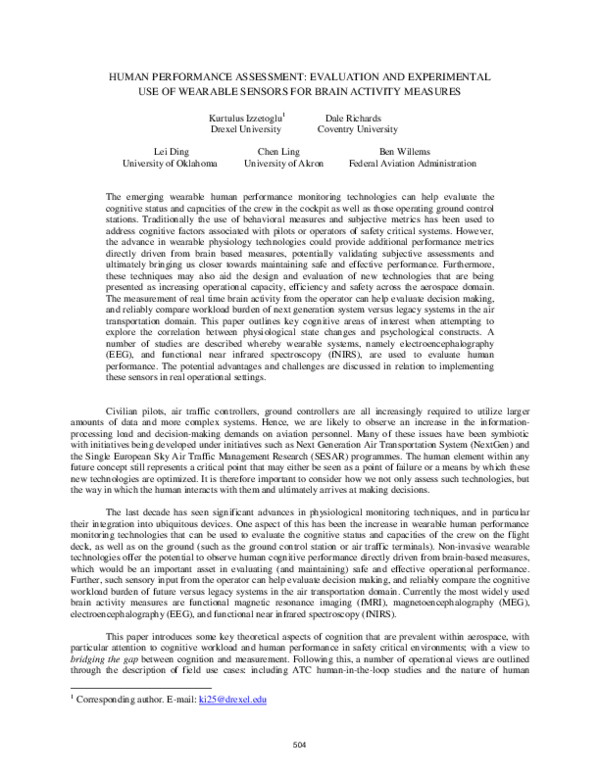 (PDF) Human Performance Assessment: Evaluation and Experimental Use of ...