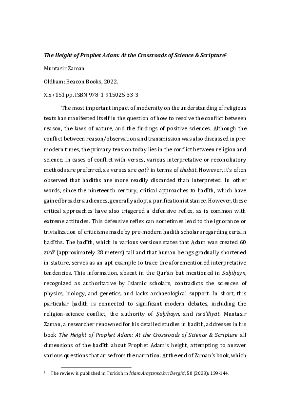 (PDF) Review of Muntasir Zaman's The Height of Prophet Adam: At the ...