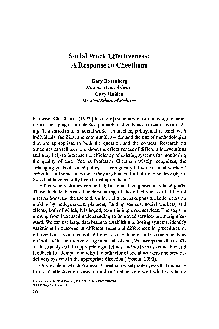 (PDF) Social work Effectiveness: A Response to Cheetham