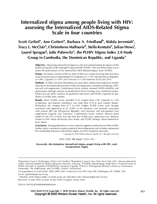 (PDF) Internalized stigma among people living with HIV: assessing the ...