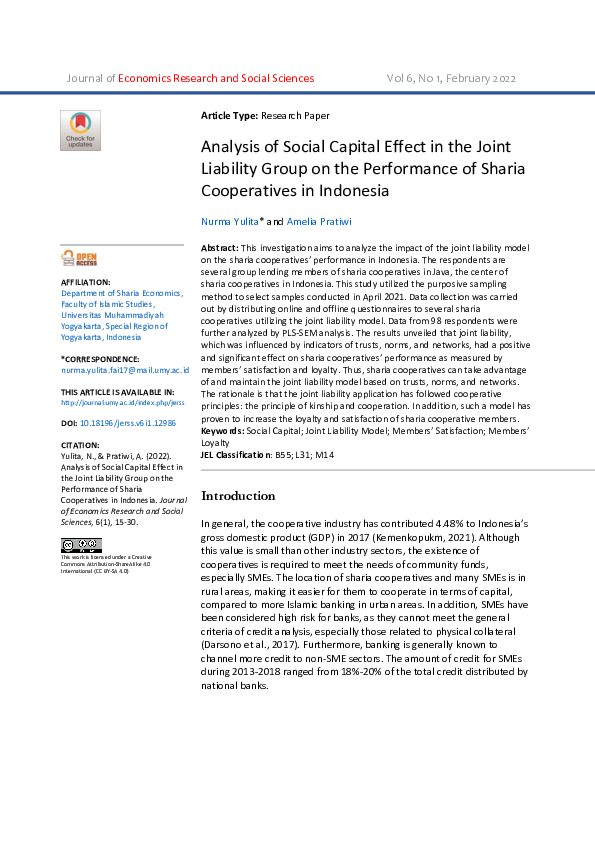 (PDF) Analysis of Social Capital Effect in the Joint Liability Group on ...