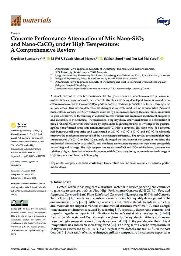 (PDF) Concrete Performance Attenuation of Mix Nano-SiO2 and Nano-CaCO3 under High Temperature: A ...