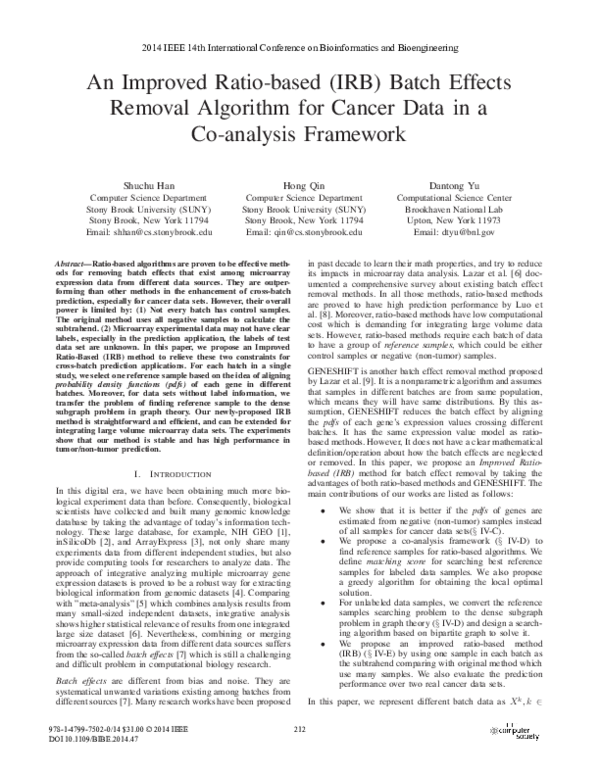 (PDF) An Improved Ratio-Based (IRB) Batch Effects Removal Algorithm for Cancer Data in a Co ...